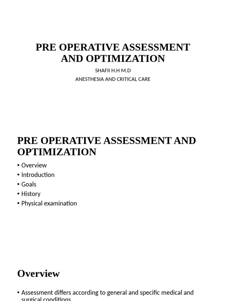 Preoperative Assessment Guidelines | PDF | Surgery | Anesthesia