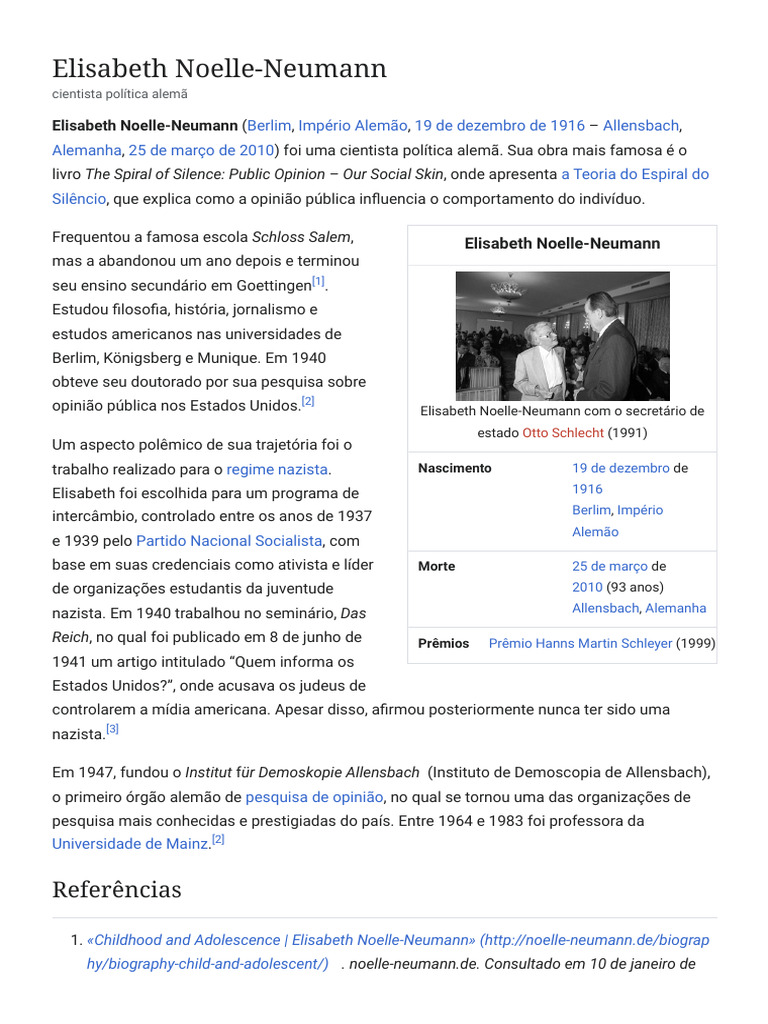 Elisabeth Noelle-Neumann - Wikipédia, A Enciclopédia Livre | PDF