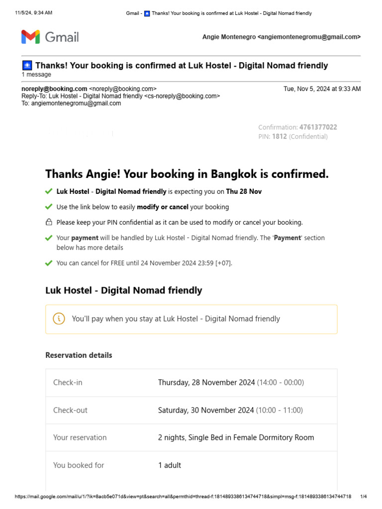 28.29!11!24 Luk Hostel - Digital Nomad Friendly | PDF | Credit Card | Booking.Com