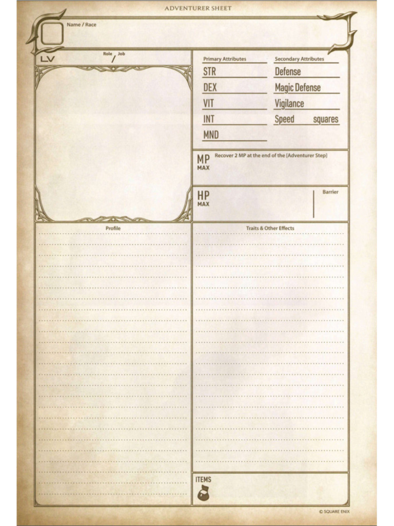 Form Fillable Adventurer Sheet | PDF