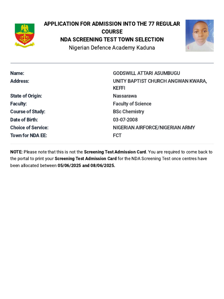 NDA 77RC Admission Application 2025 | PDF