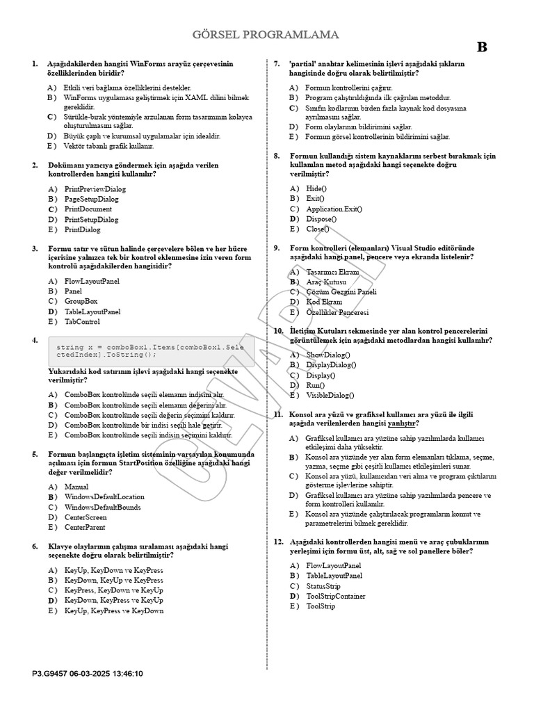 Görsel Programlama 2025 Vize | PDF