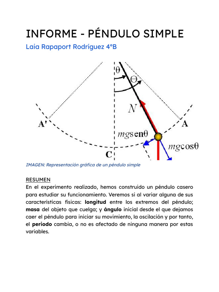 Informe - Péndulo Simple | PDF | Péndulo | Gravedad