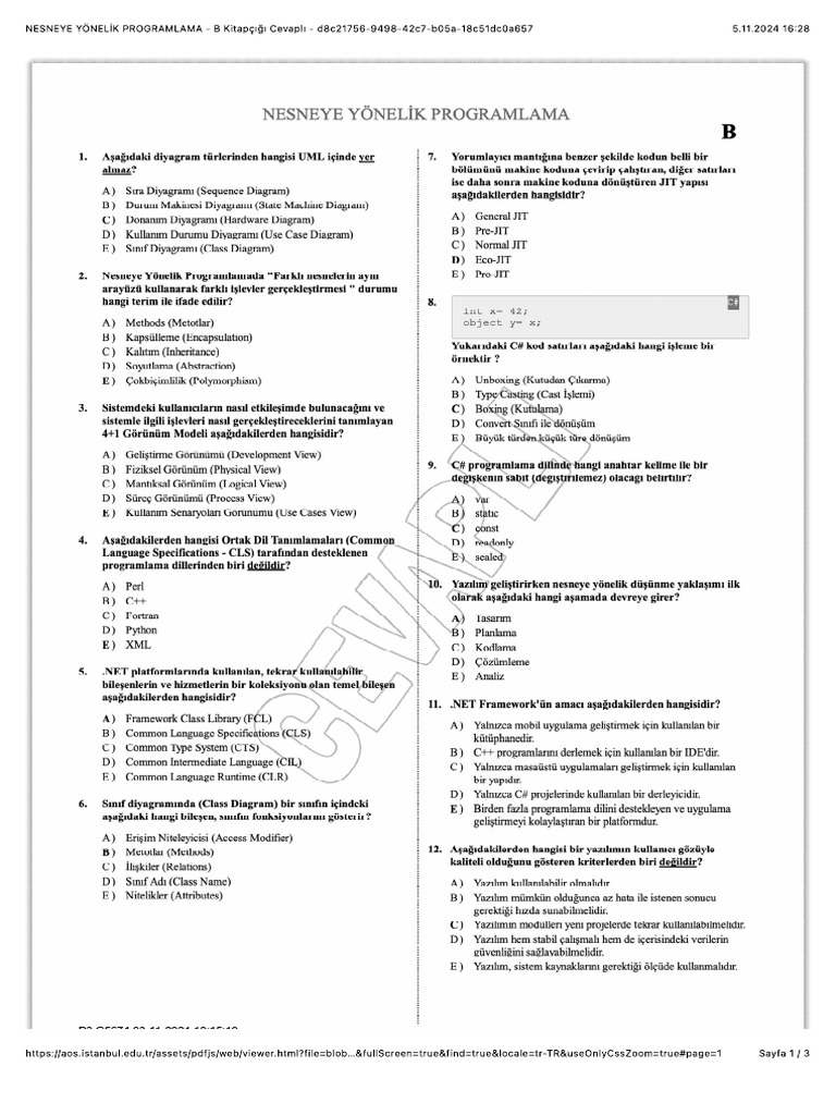 Vize - Nesneye Yönelik Programlama - 2024 Güz | PDF