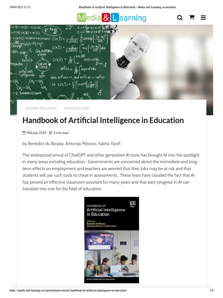 Handbook of AI in Education Overview | PDF | Artificial Intelligence ...
