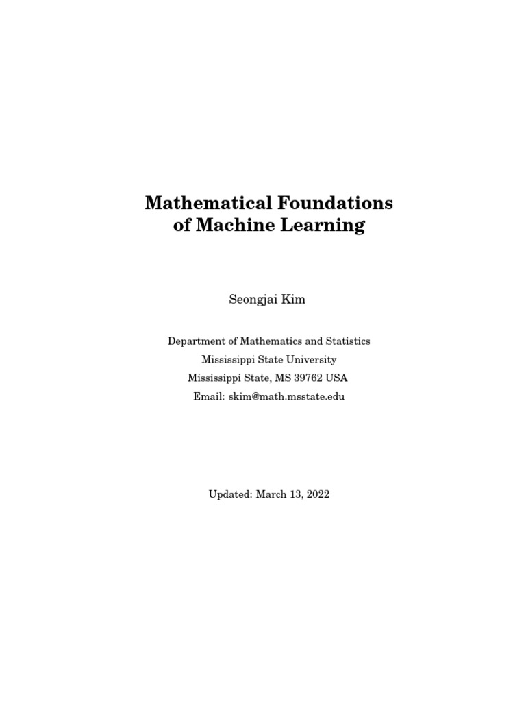 Math Foundations of Machine Learning Mississippi SU | PDF | Statistical ...