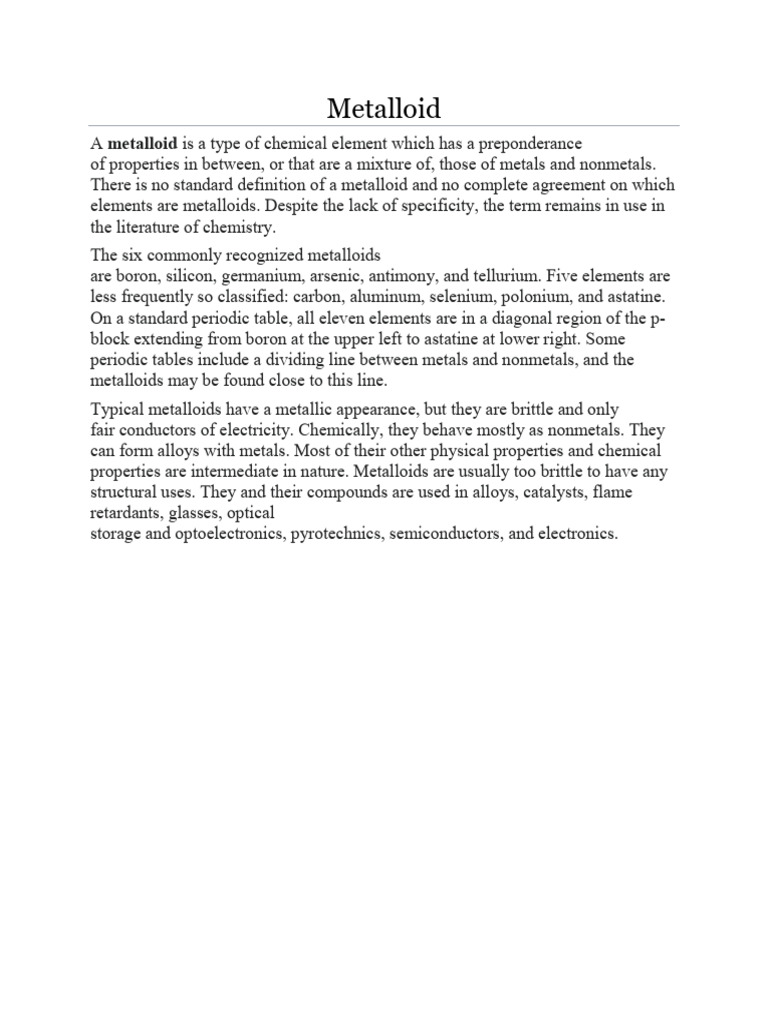 Understanding Metalloids and Their Uses | PDF