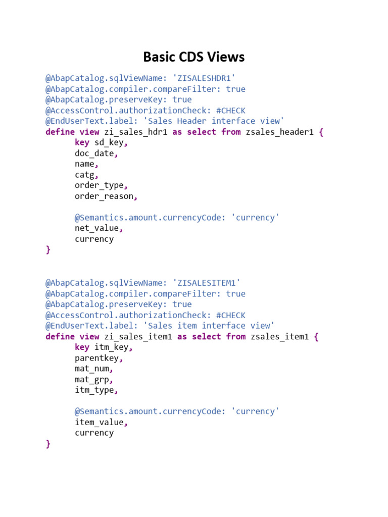 02 Basic Cds Views Source Code | PDF