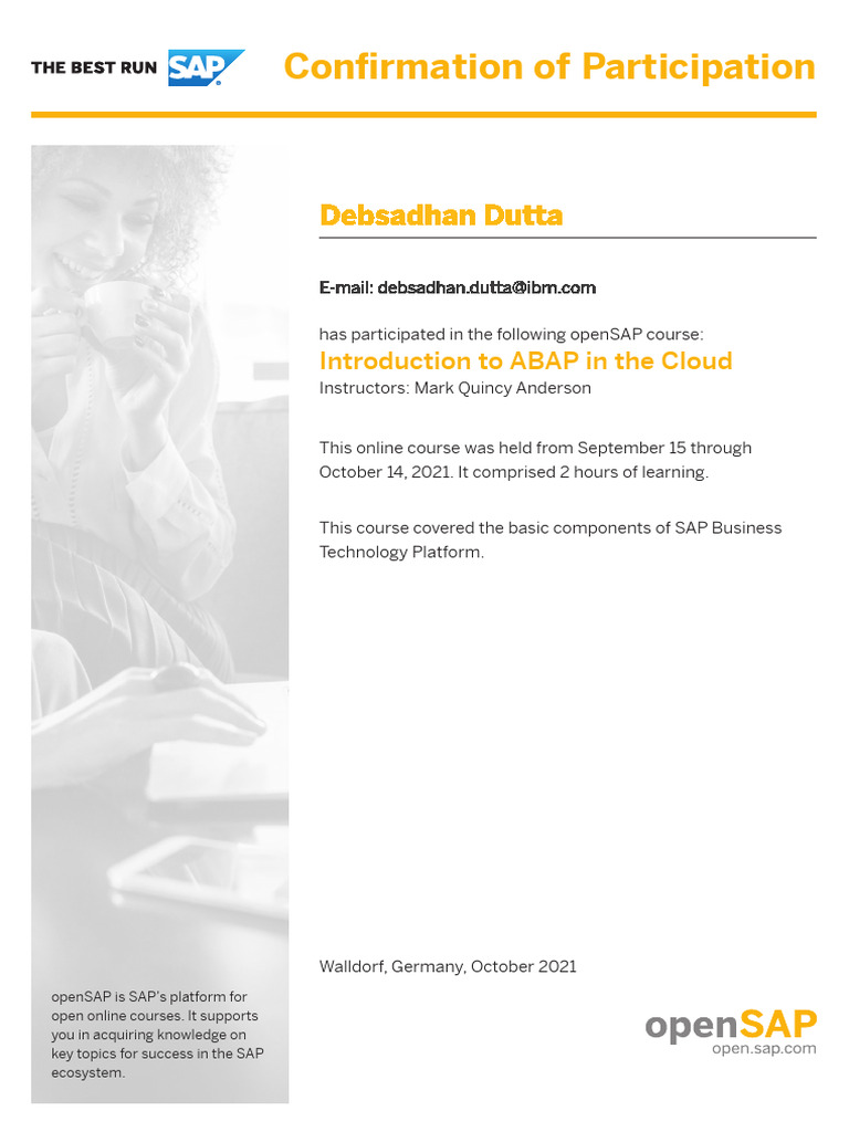 Abap1 ConfirmationOfParticipation | PDF