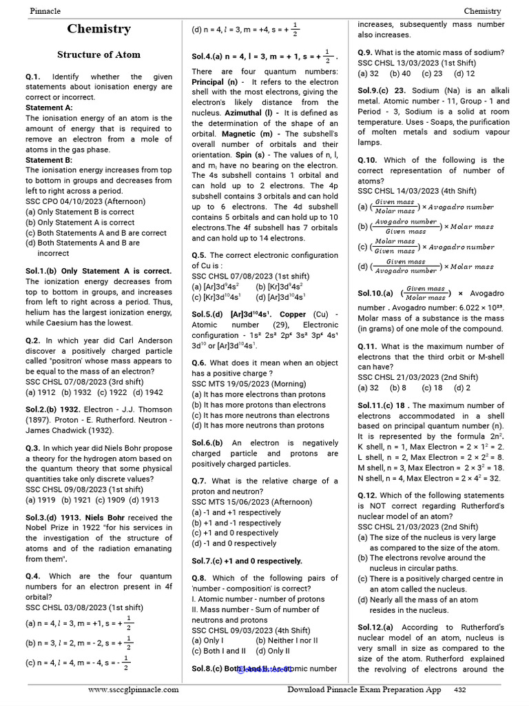 Chemistry Pyq | PDF | Metals | Chemical Elements