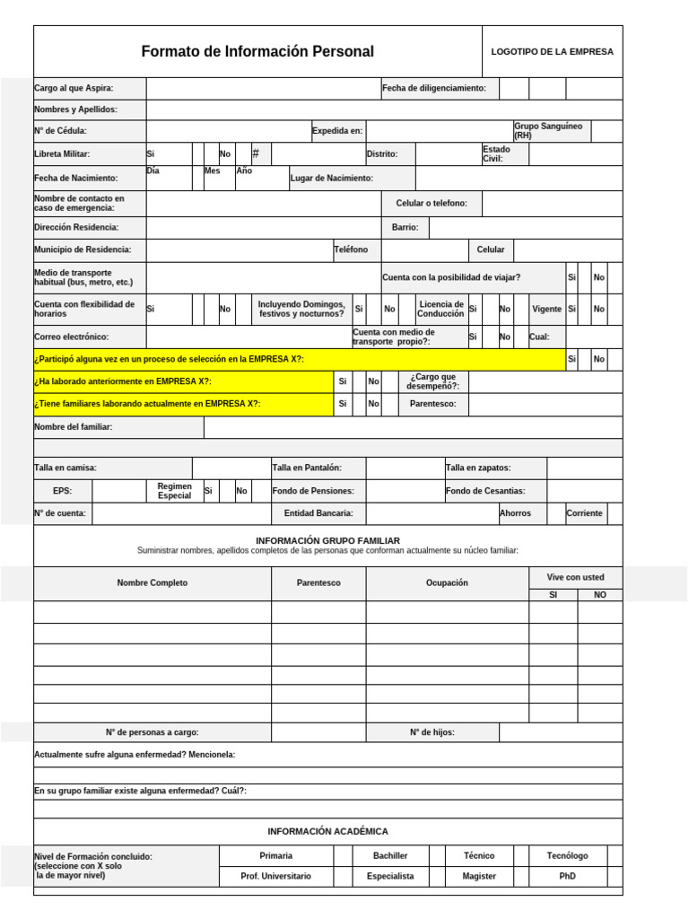 Formato de Información Personal Laboral | PDF
