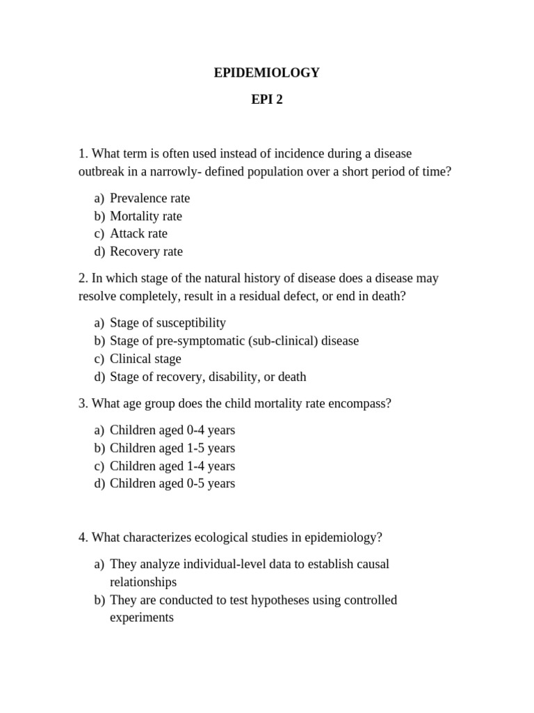 Epidemiology Main Numbered Questions | PDF