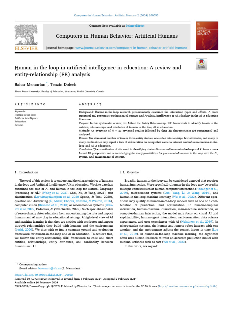 Computers in Human Behavior Artificial Humans | PDF | Artificial Intelligence | Intelligence (AI ...