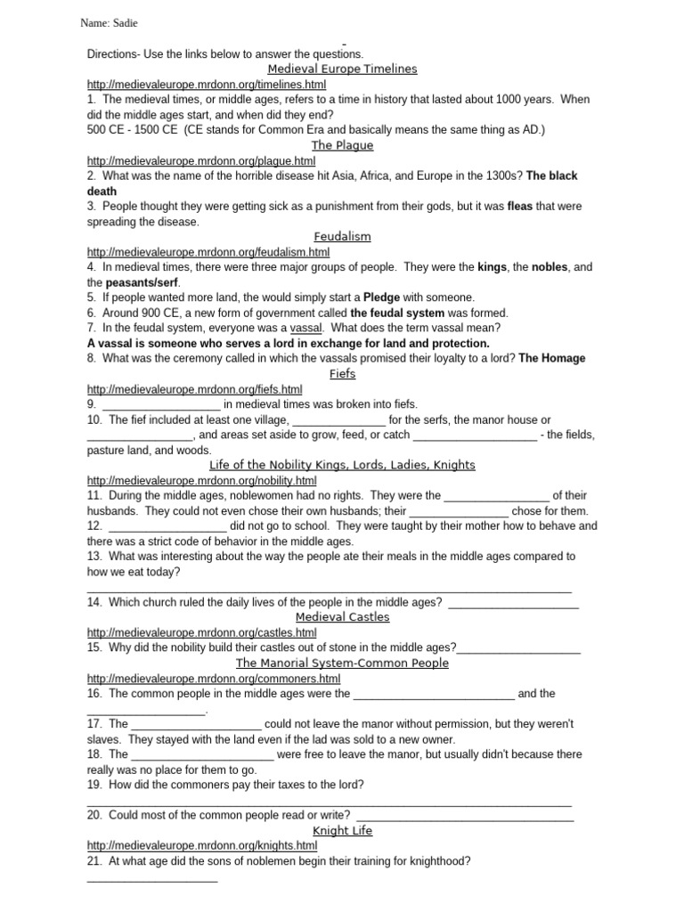 Webquest Medieval Times | PDF | Feudalism | Knight