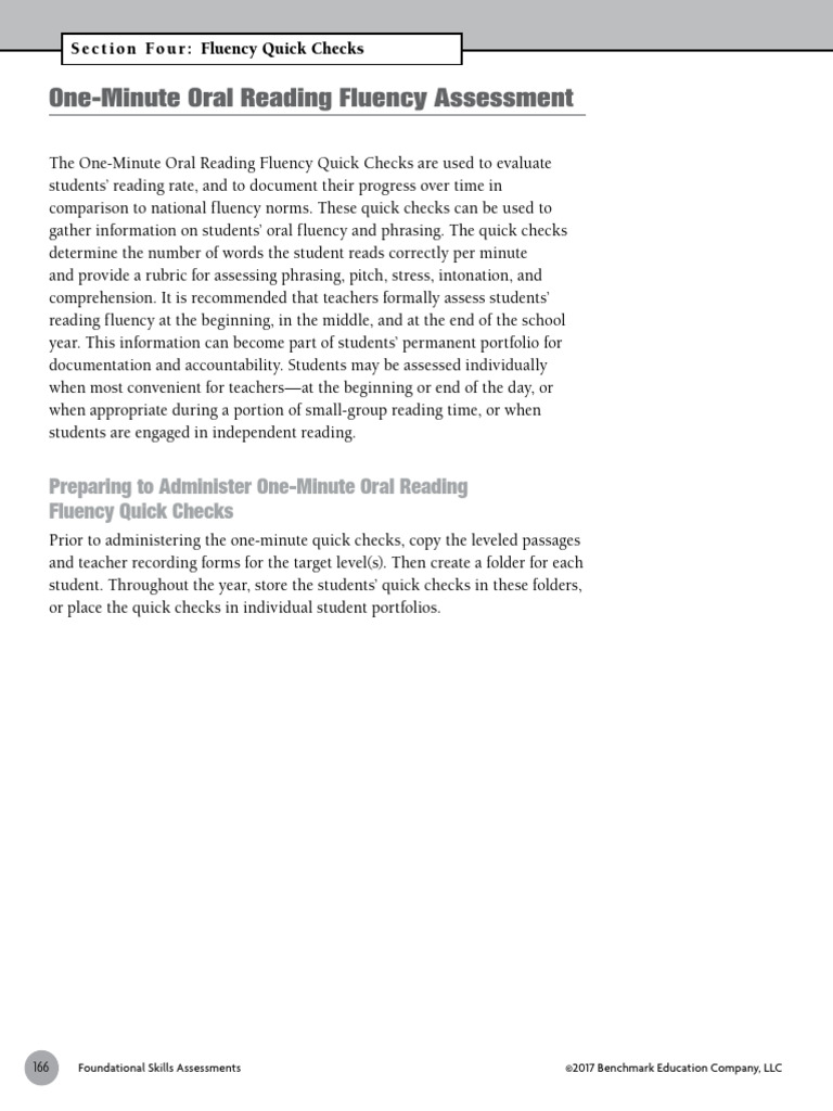 Fluency Assessment Reading | PDF | Fluency | Reading Comprehension