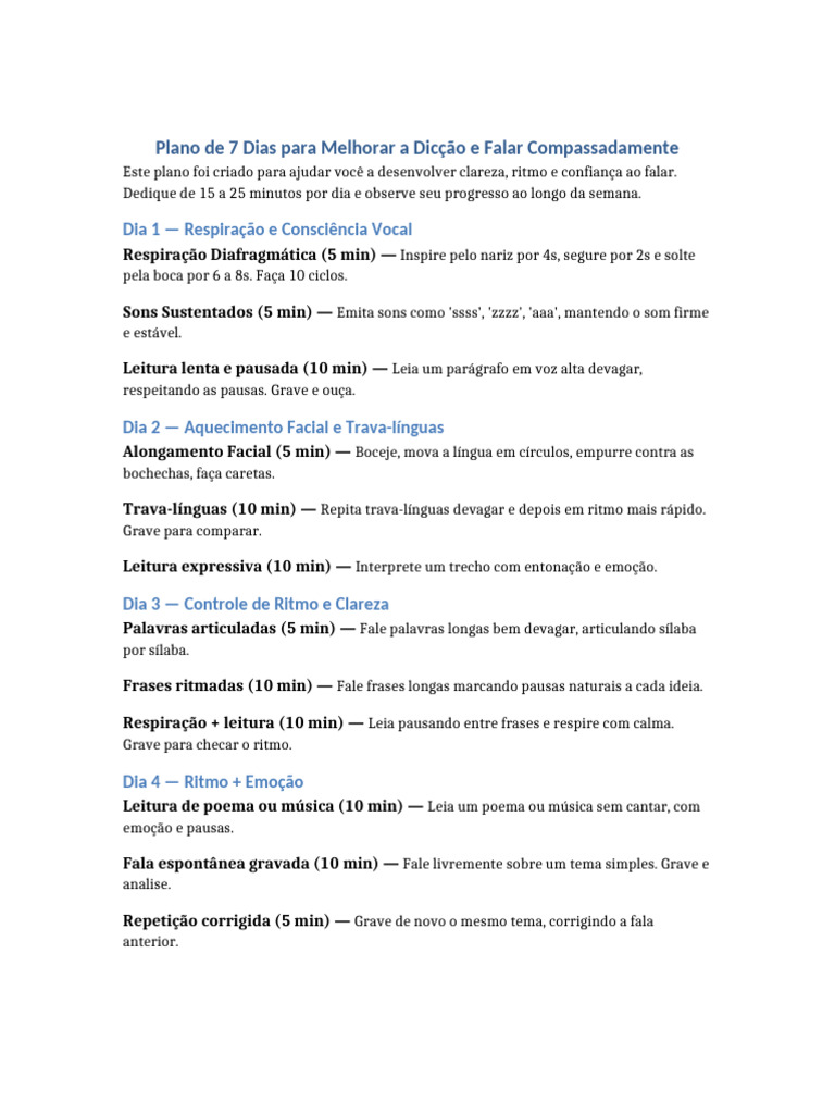 Plano 7 Dias Diccao e Ritmo-2 | PDF | Ritmo