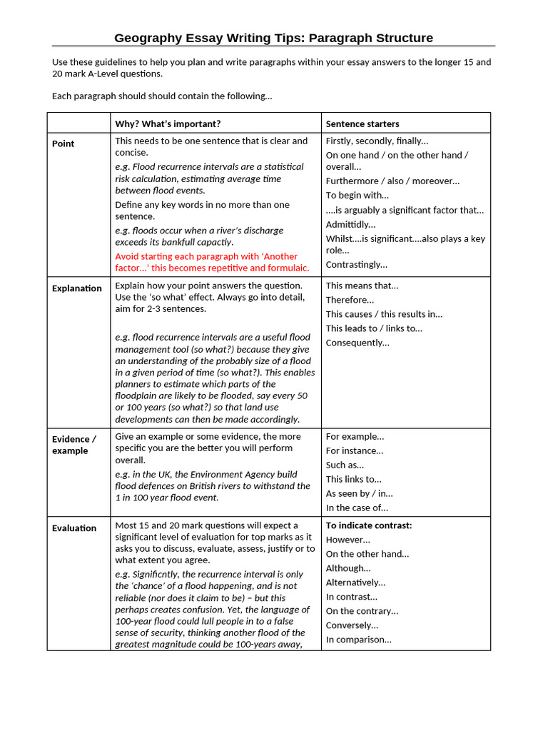 Geography Essay Paragraph Structure Guide | PDF | Flood | Cognition