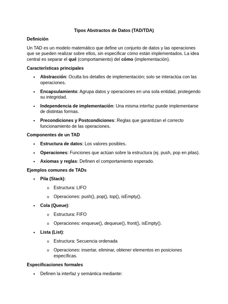 Tipos Abstractos de Datos | PDF | Tecnologías de la información | Métodos formales