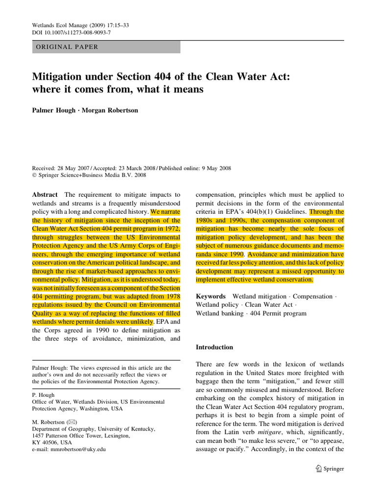 Mitigation Under Section 404 of The Clean Water Act | PDF | Clean Water ...