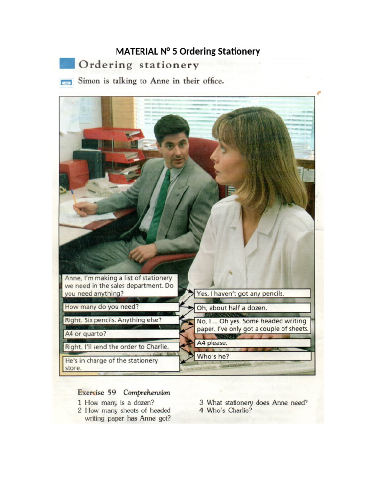 MATERIAL 5 Ordering Stationery Comprehension & Noun | PDF