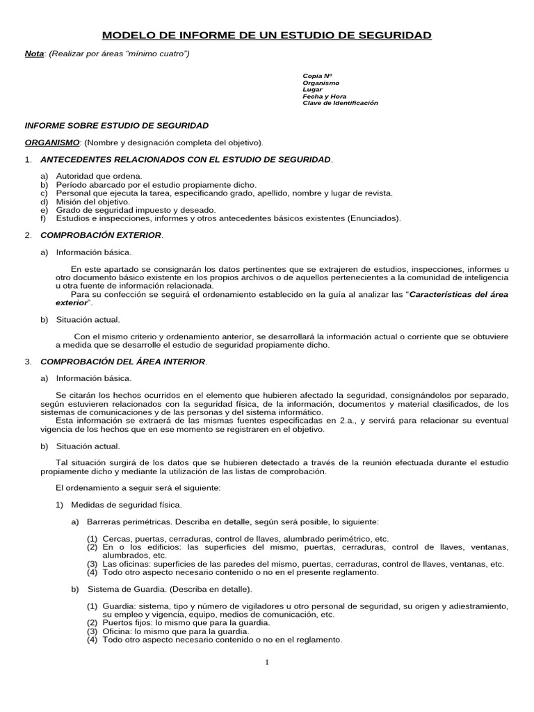 Modelo de Informe de Seguridad Integral | PDF | Información ...