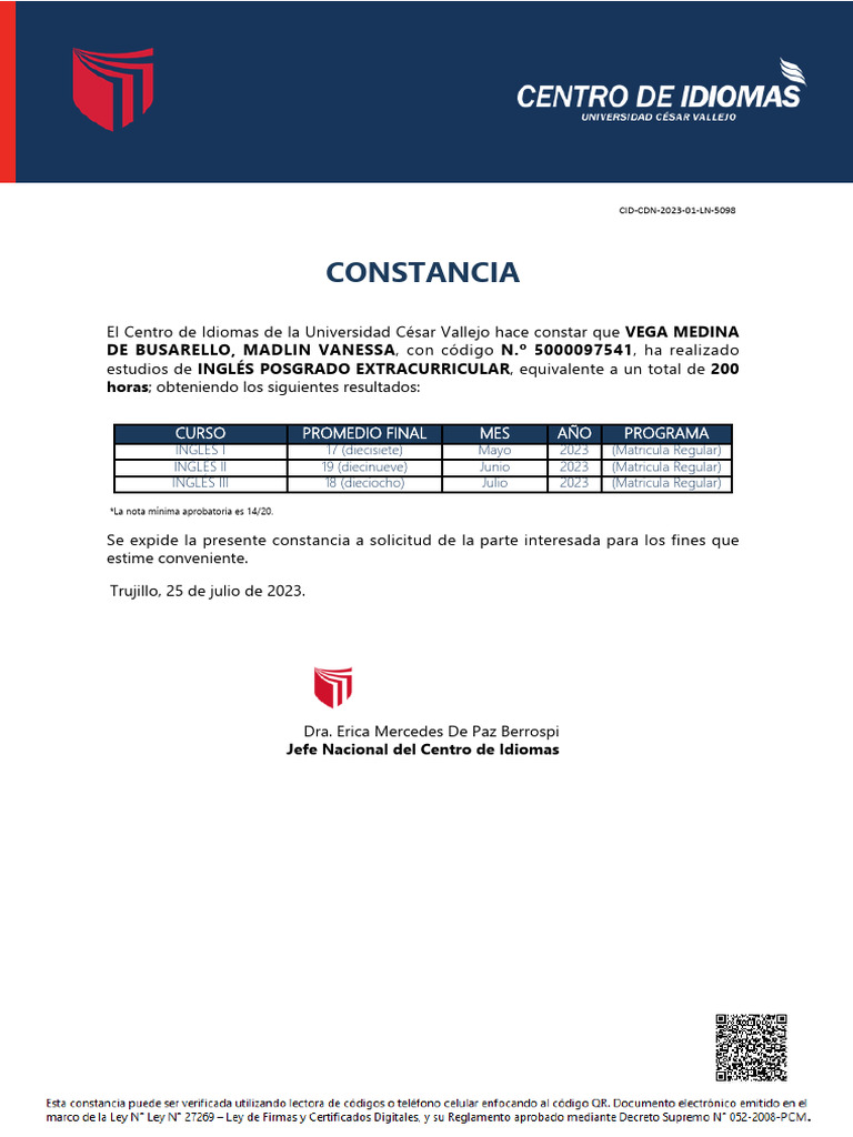 Constancia Ingles | PDF