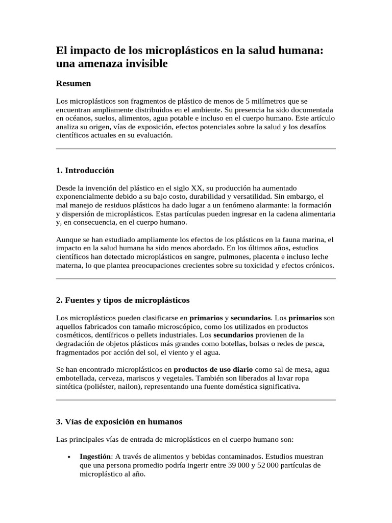 El Impacto de Los Microplásticos en La Salud Humana | PDF