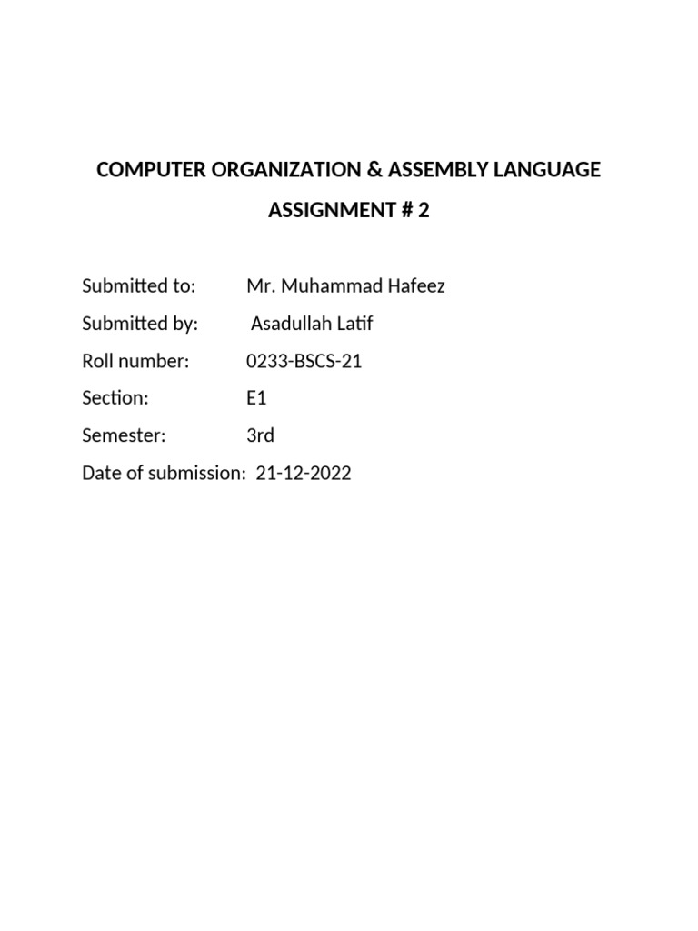 0233 BSCS 21 COAL Assignment 2 | PDF | Computer Programming | Computer Architecture
