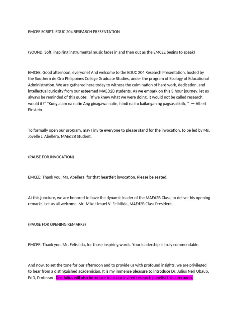 EMCEE SCRIPT - E-WPS Office | PDF