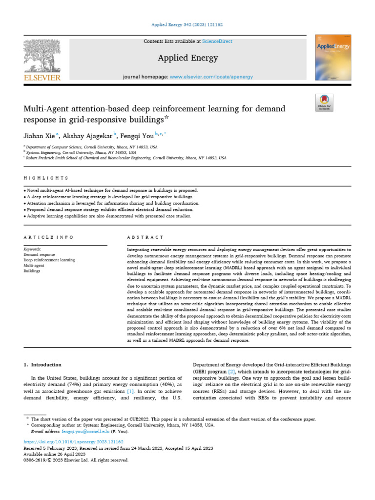 Multi-Agent Attention-Based Deep Reinforcement Learning For Demand Response in Grid-Responsive ...
