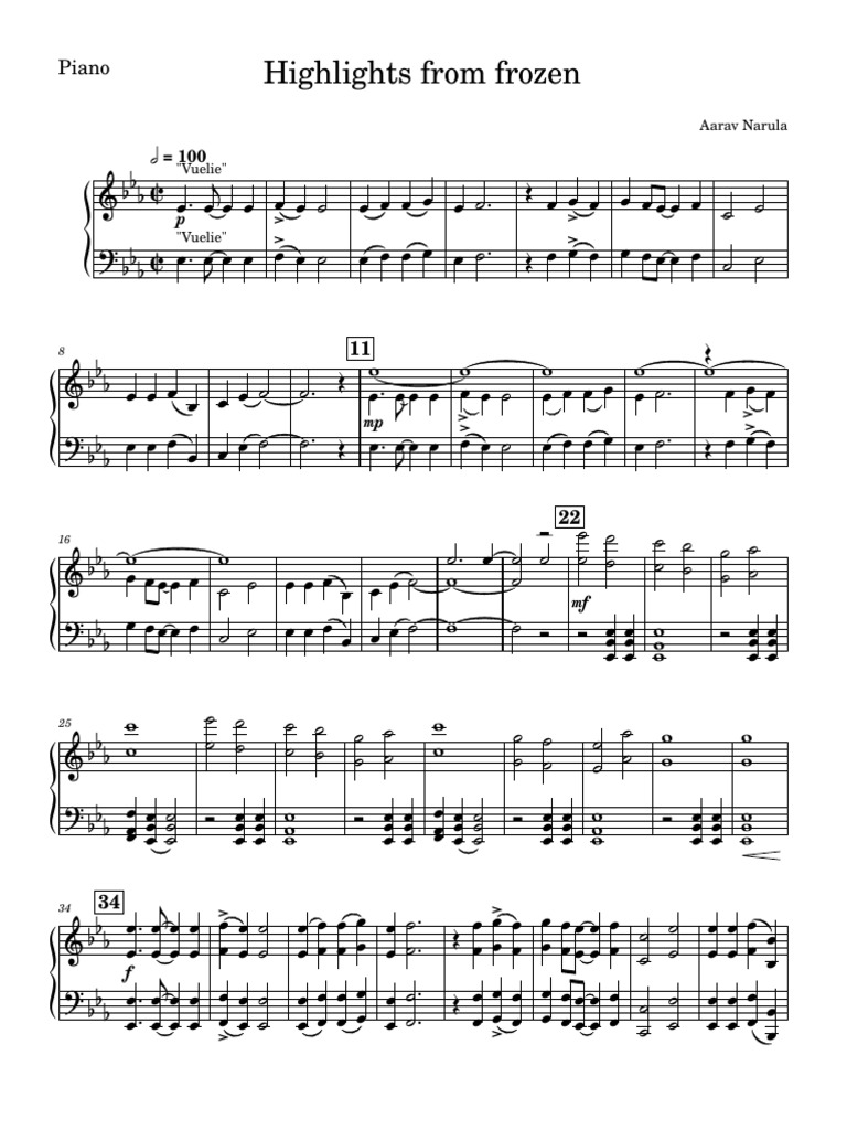 HIghlights From Frozen For Piano | PDF