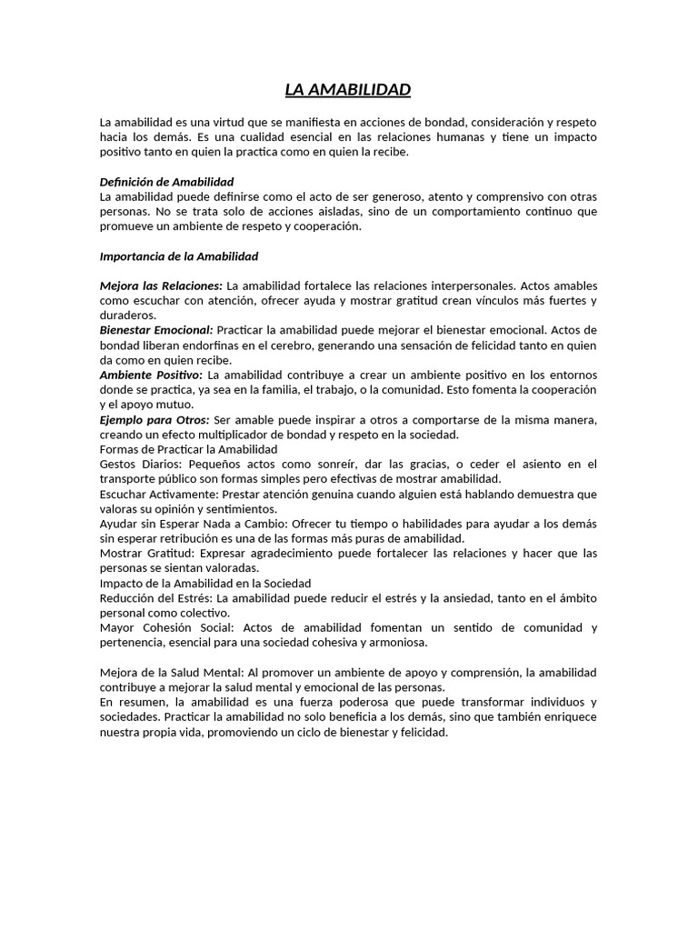 Resumen sobre la Amabilidad | PDF | Gratitud | Felicidad
