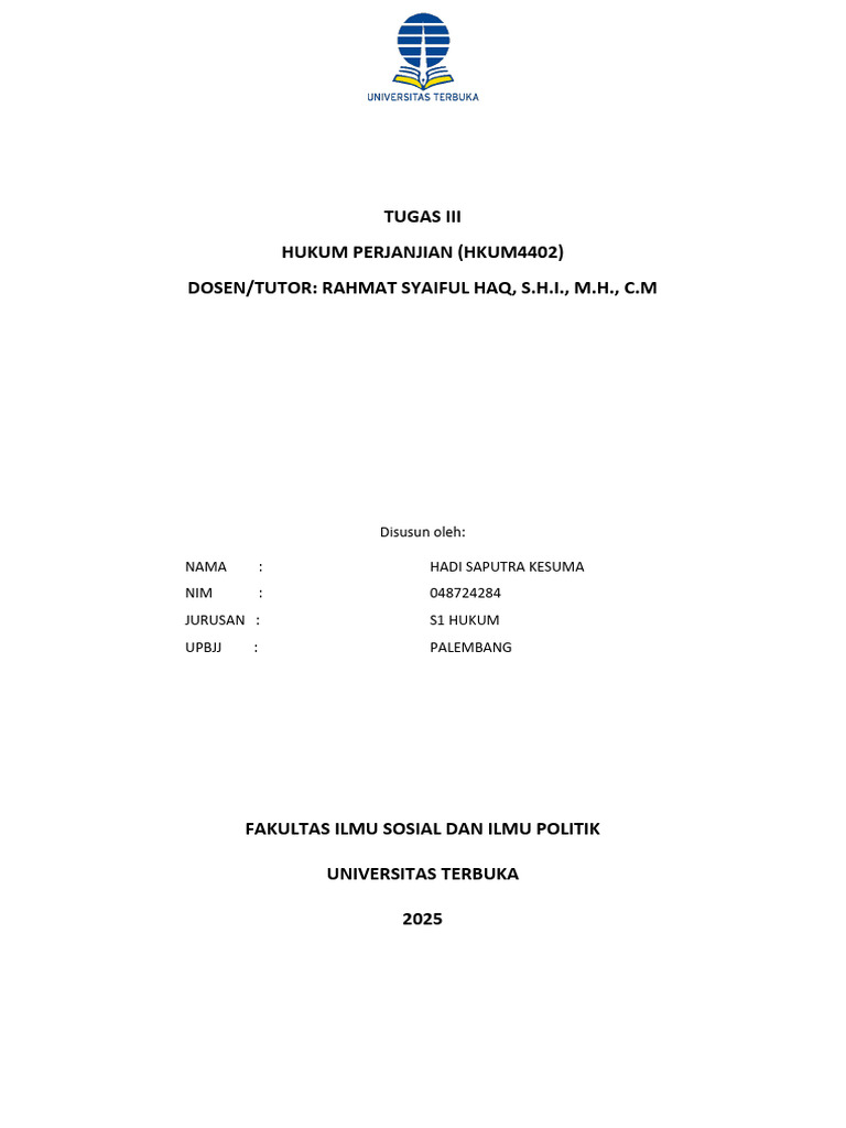 Tugas III Hukum Perjanjian | PDF