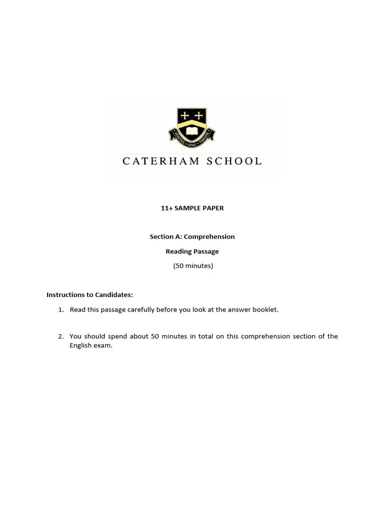 Caterham School 11 Plus English Sample Paper | PDF | Experience