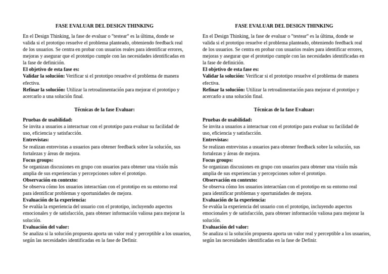 Fase Evaluar Del Design Thinking | PDF | El pensamiento de diseño | Usabilidad