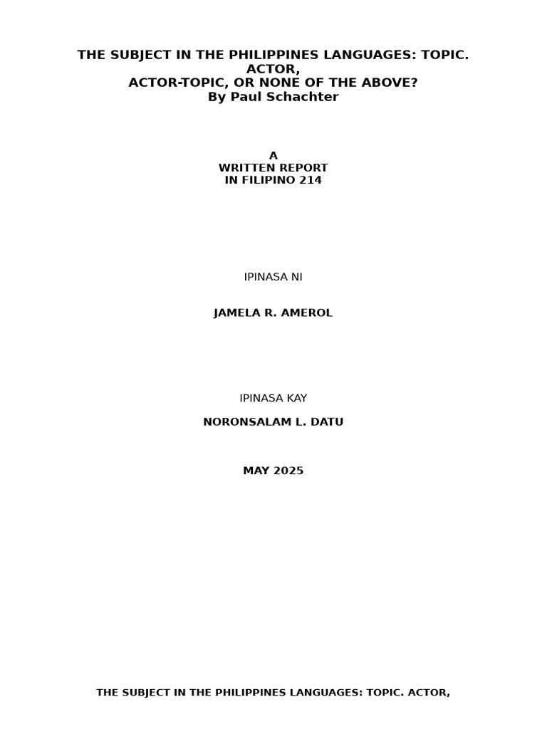 Amerol Written Report The Subject in The Philippines Languages | PDF