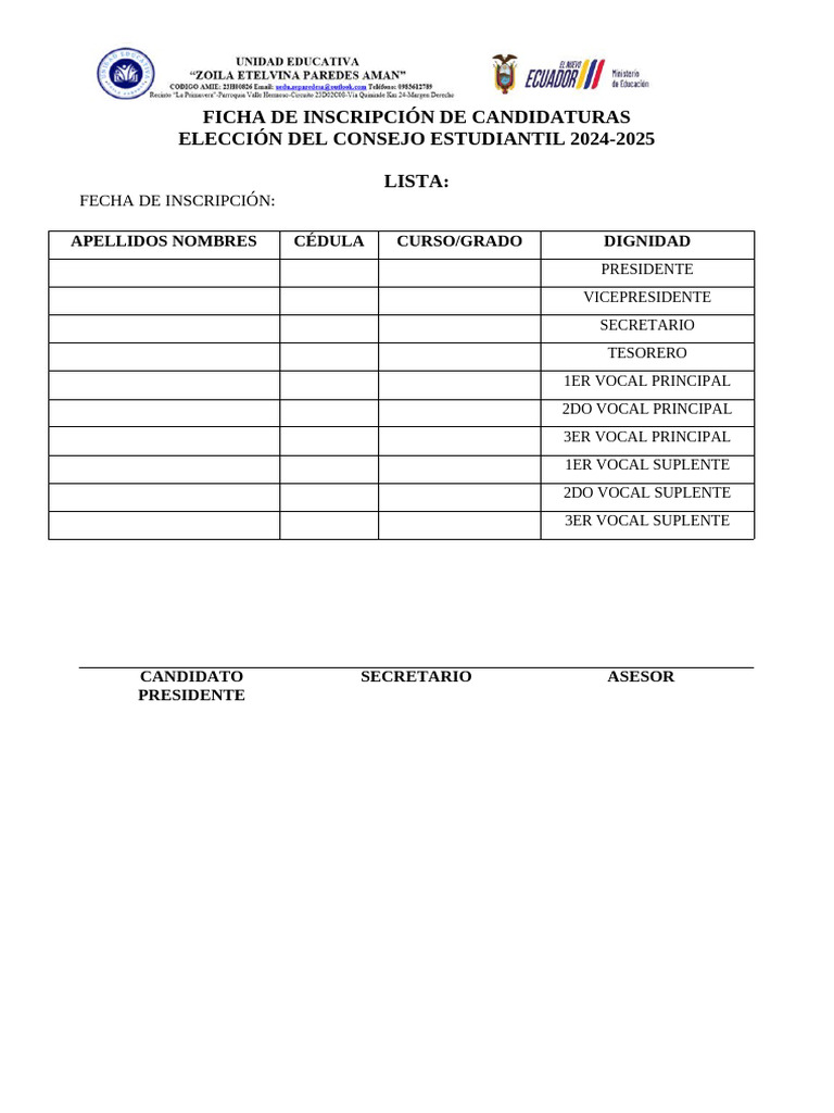 Ficha de Inscripción de Candidaturas | PDF