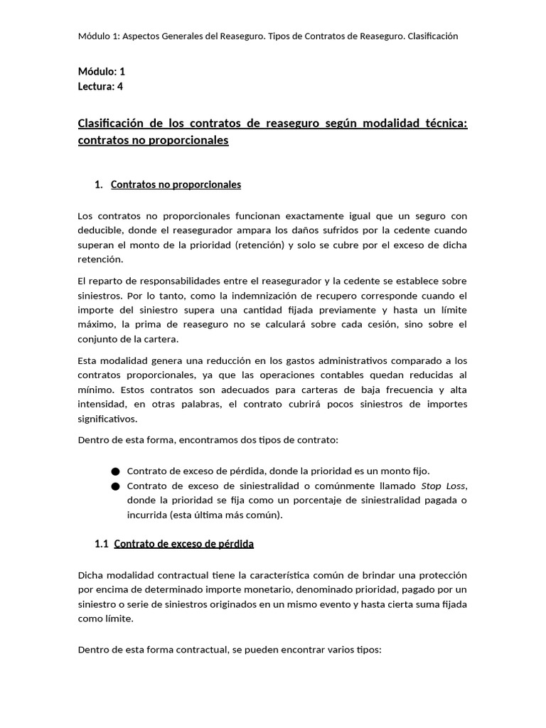 L4. Clasificación de Los Contratos de Reaseguro Según Modalidad Técnica - Contratos No ...