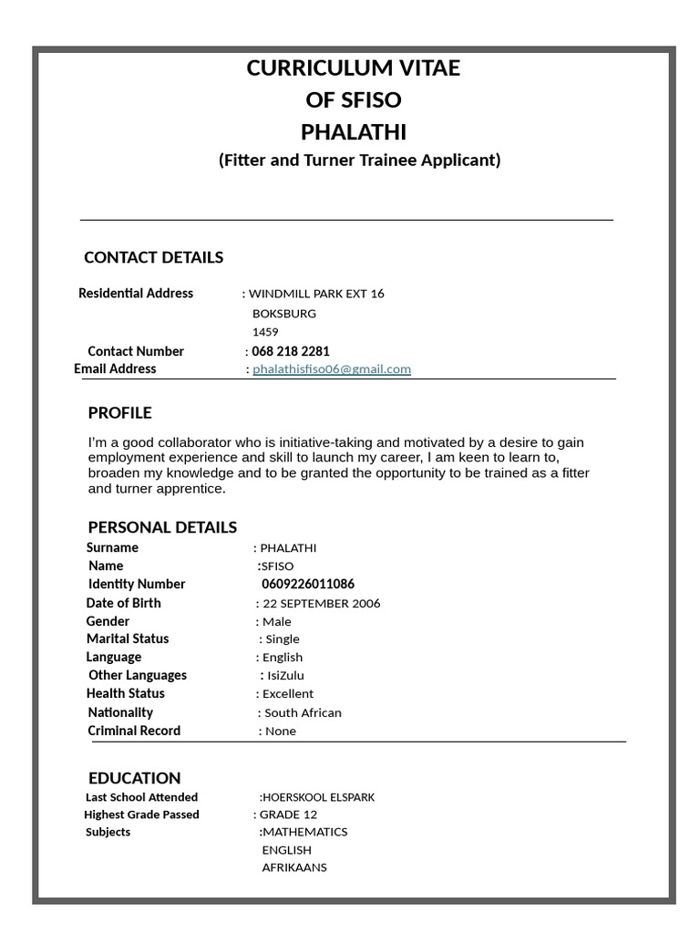Sfiso Phalathi CV Final PDF | PDF