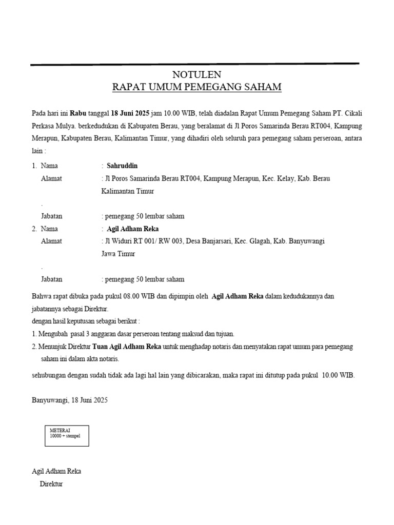 Notulen Rups Pt. Contoh | PDF