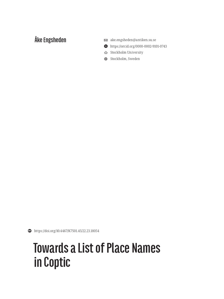 Towards A List of Place Names in Coptic | PDF | Linguistics