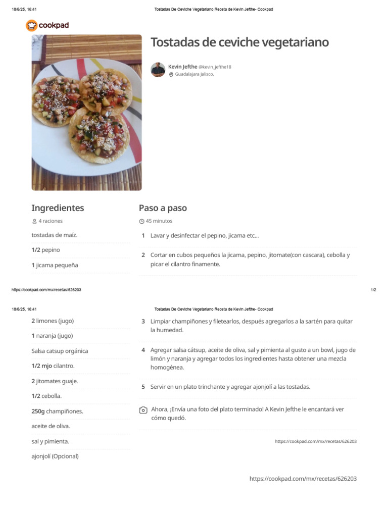 Tostadas de Ceviche Vegetariano Fácil | PDF