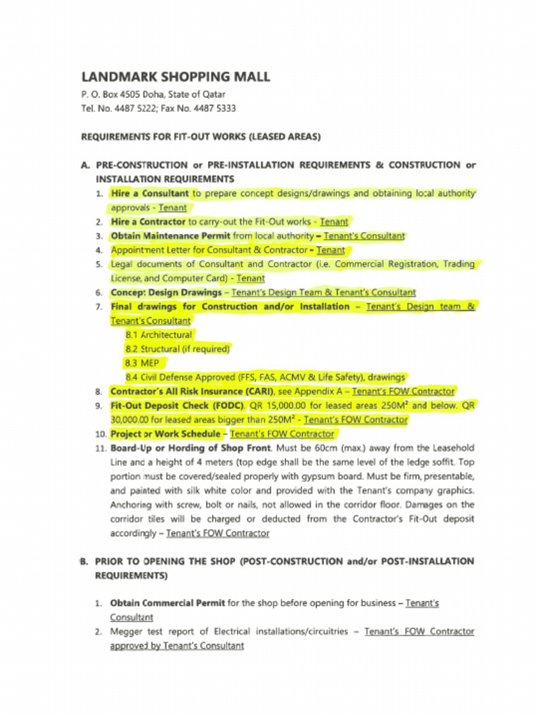 Requirement For Fow (Leased Areas) | PDF