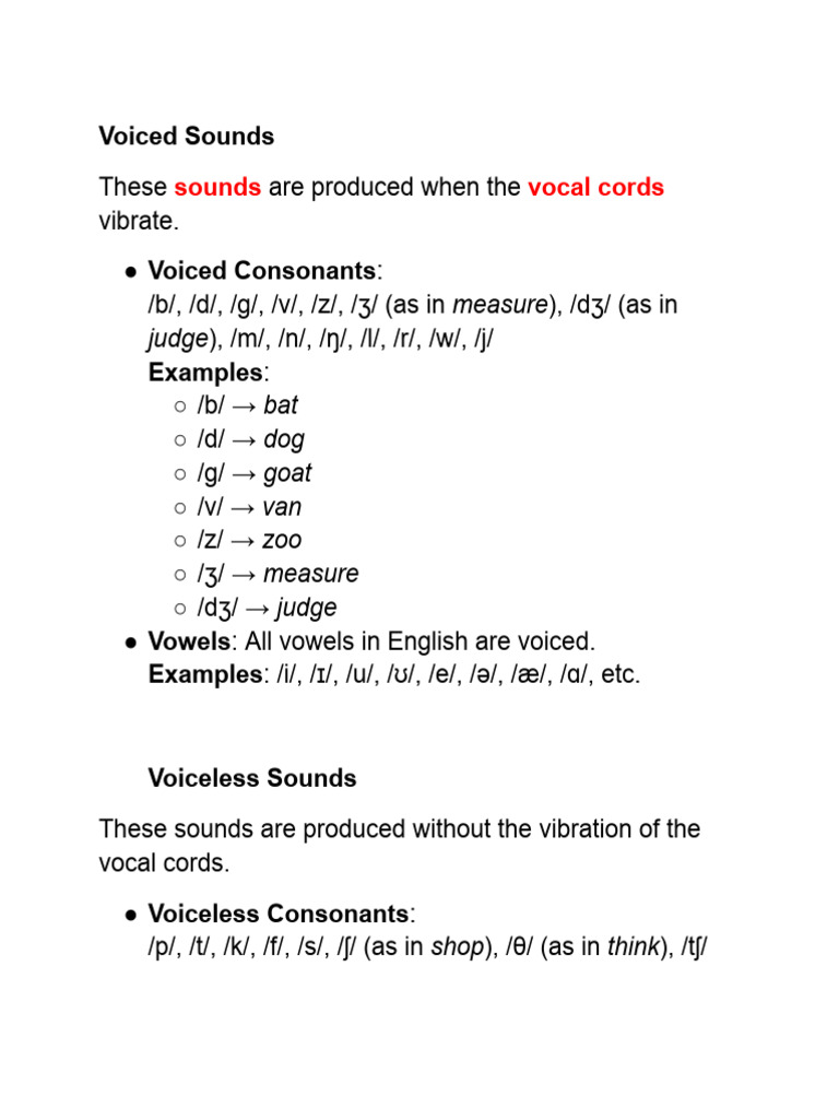 Voiced Sounds and Voiceless Sounds | PDF