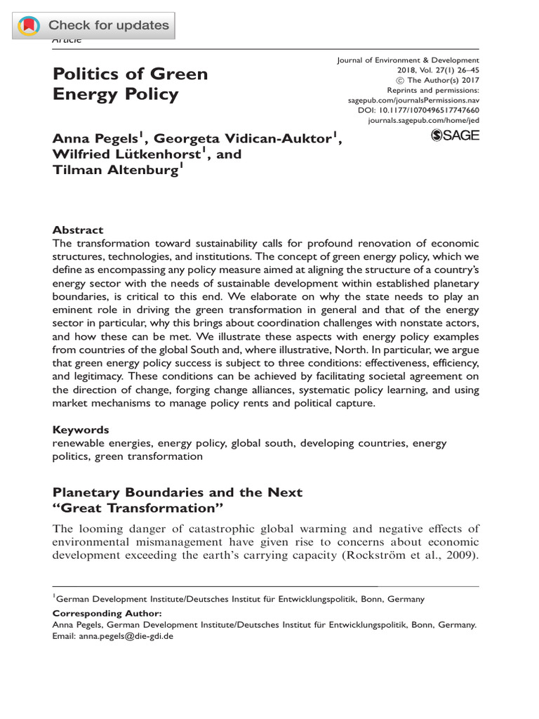 Politics of Green Energy Policy | PDF | Solar Power | Policy
