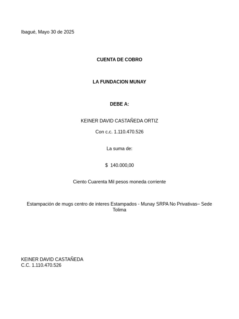 Cta Cobro Keiner Castañeda - Centro Interes | PDF