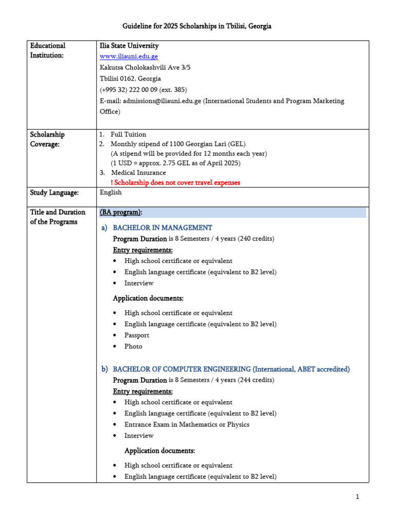 Ilia State University 2025 Scholarship Guide | PDF | Bachelor's Degree ...