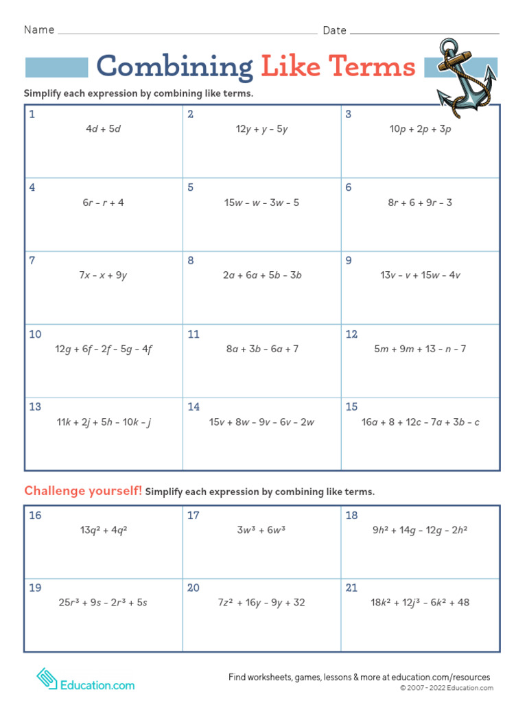 Combining Like Terms | PDF