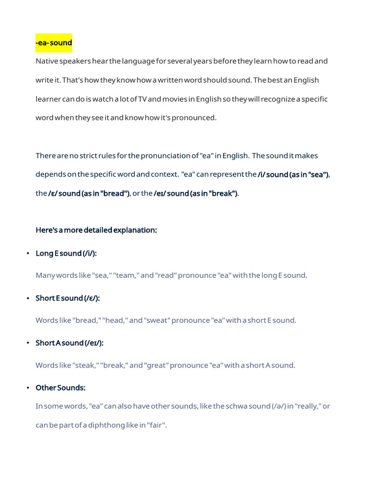 Understanding the EA Sound in English | PDF