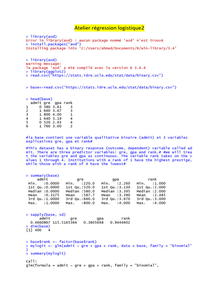 Atelier Regression Logistique | PDF | Logistic Regression | Errors And Residuals